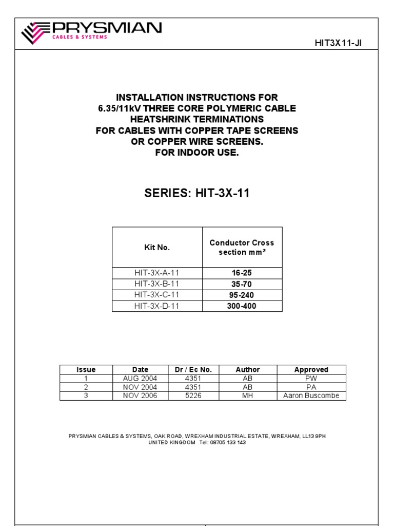 Cable Termination 11kV Heat Shrink Termination | PDF | Wire | Equipment