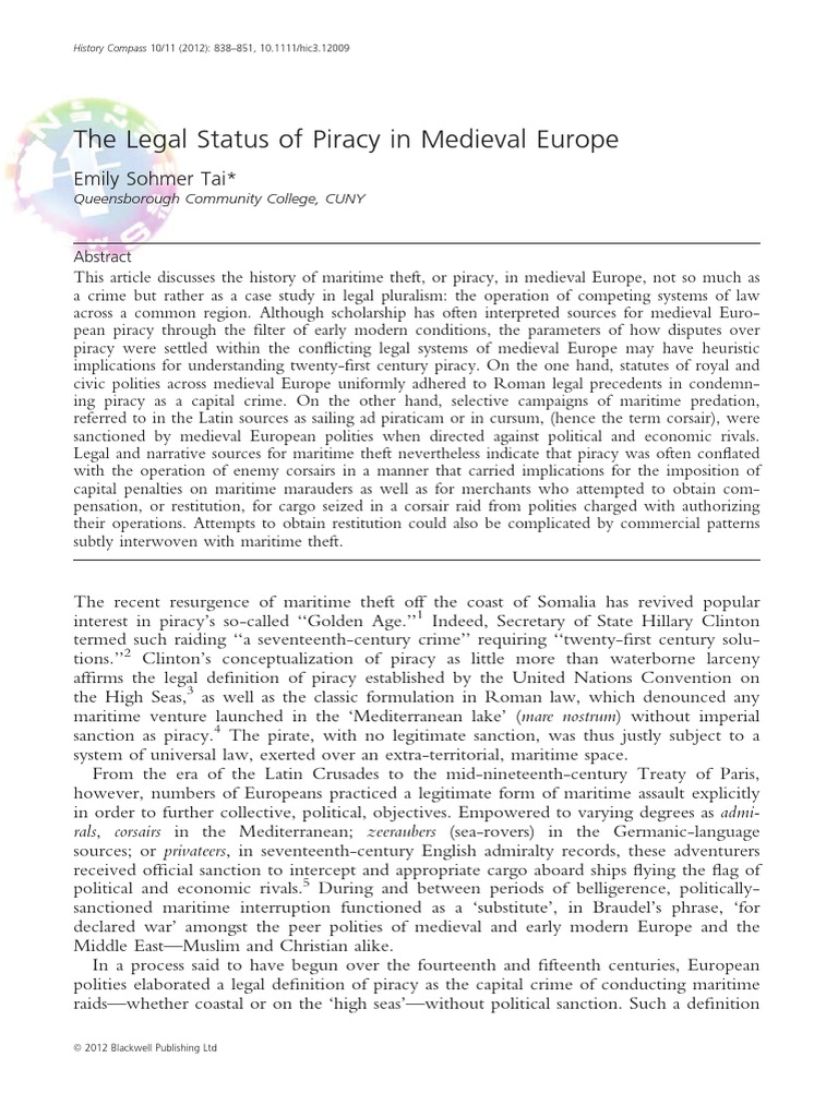 The Legal Status of Piracy in Medieval Europe | PDF | Piracy | Middle Ages
