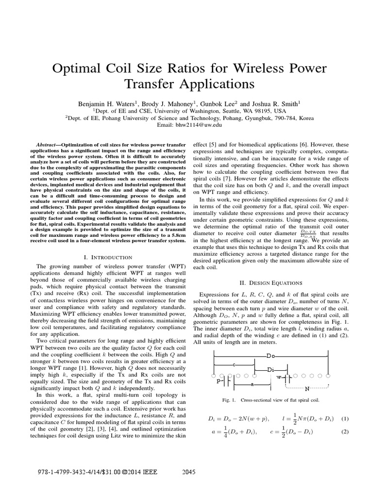 Optimal Coil Size Ratios For Wireless Power Transfer Applications | PDF ...