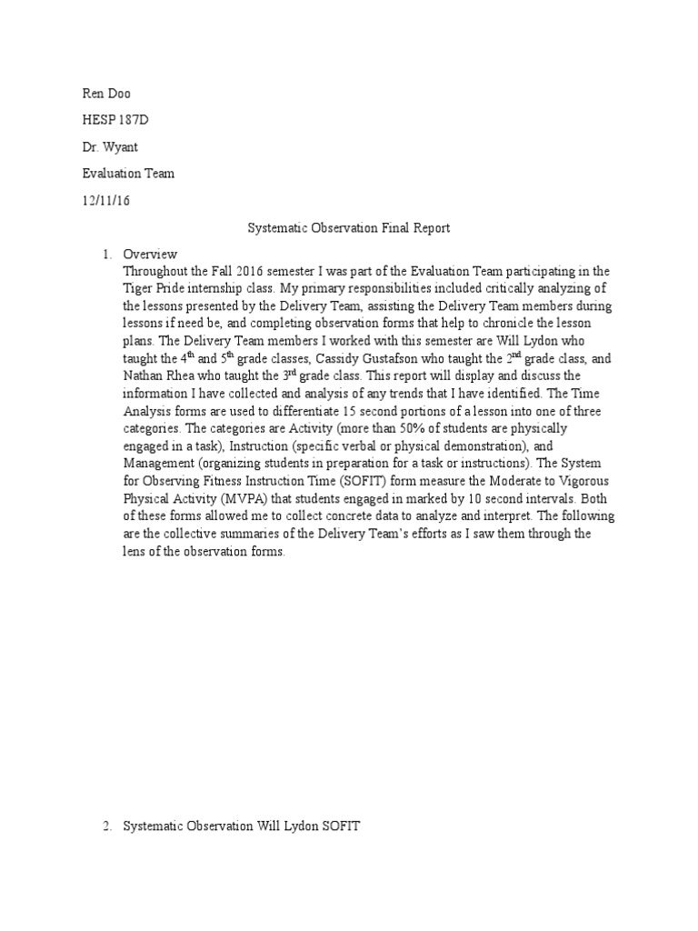 Sor Final Report | PDF | Track And Field | Cognition