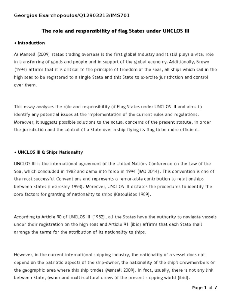 The Role and Responsibility of Flag States Under Unclos III | PDF ...