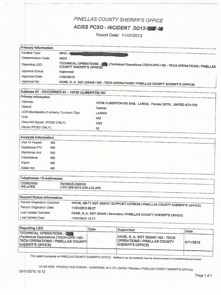 Pinellas County Sheriff's Deputy Matthew Wroe ACISS Report From ...