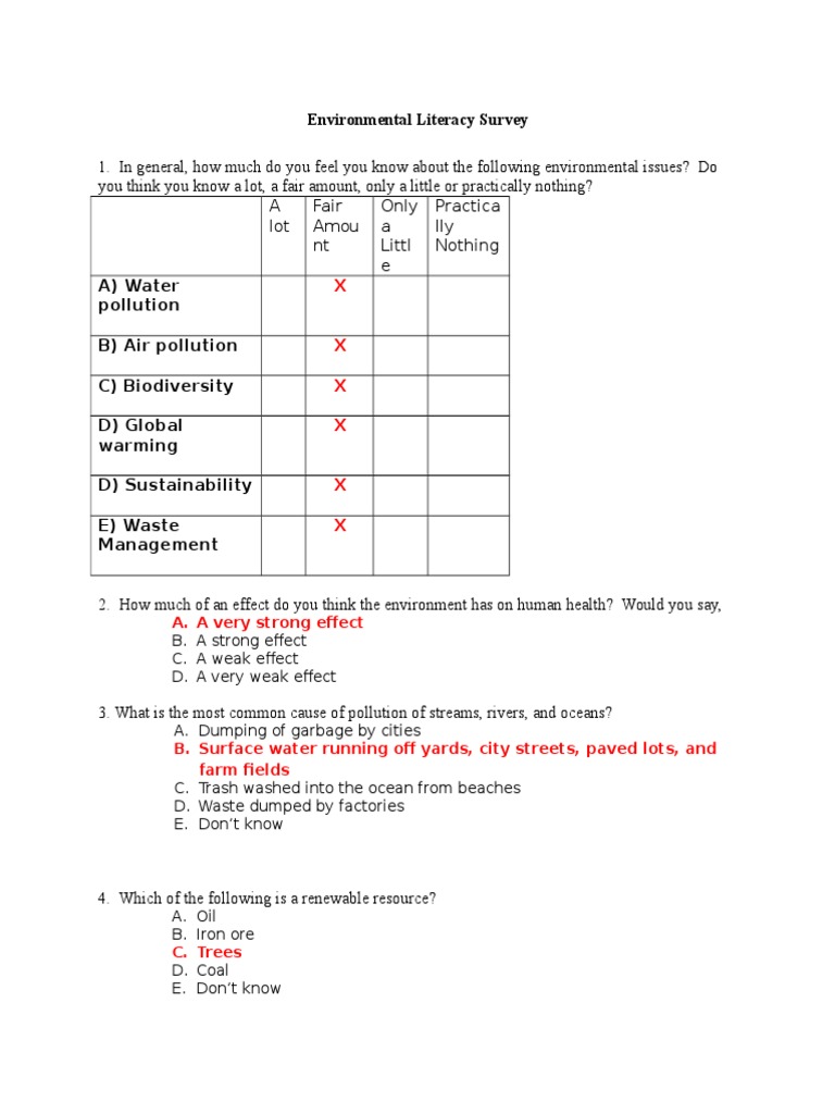 Environmental Literacy Assessment Survey | PDF | Waste | Natural ...