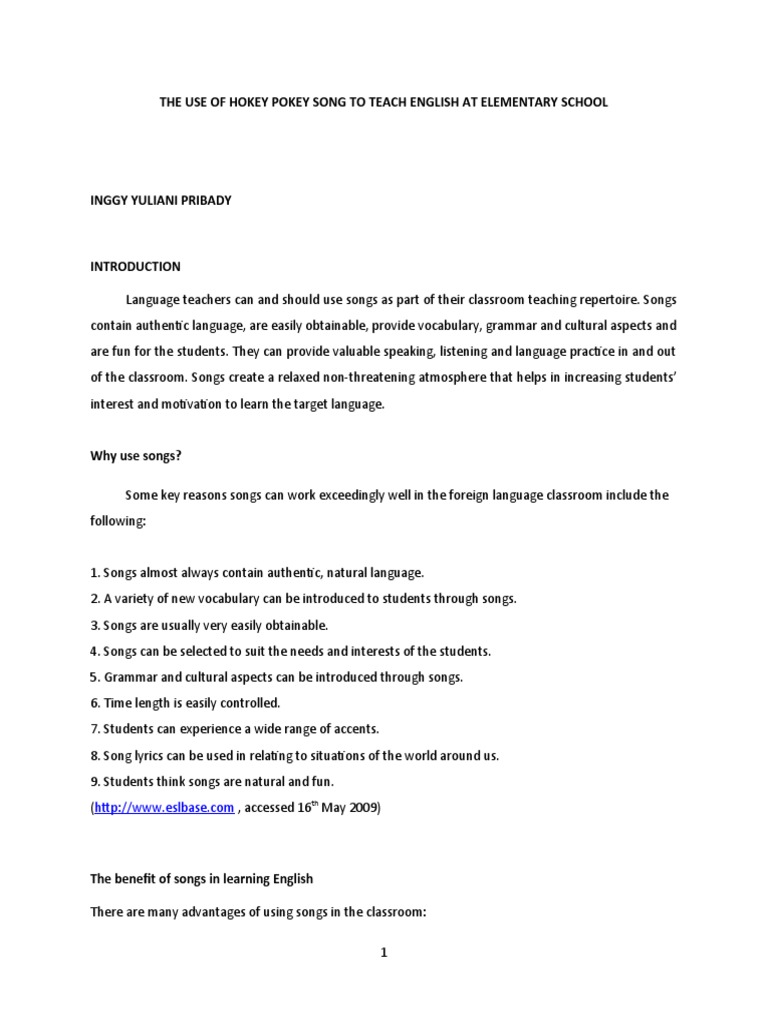 Teaching English with Hokey Pokey Song | PDF | English As A Second Or ...