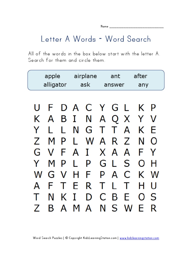 Letter A Word Search | PDF