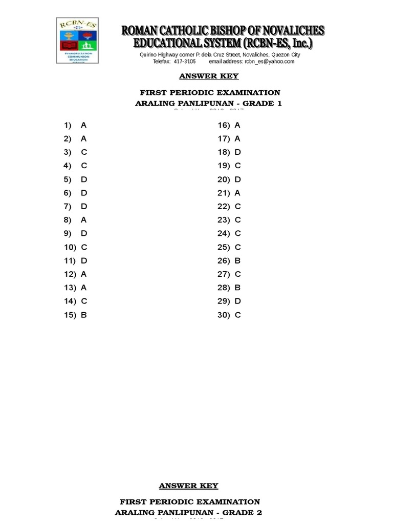 AP Answer Keys - 1st Quarter | PDF