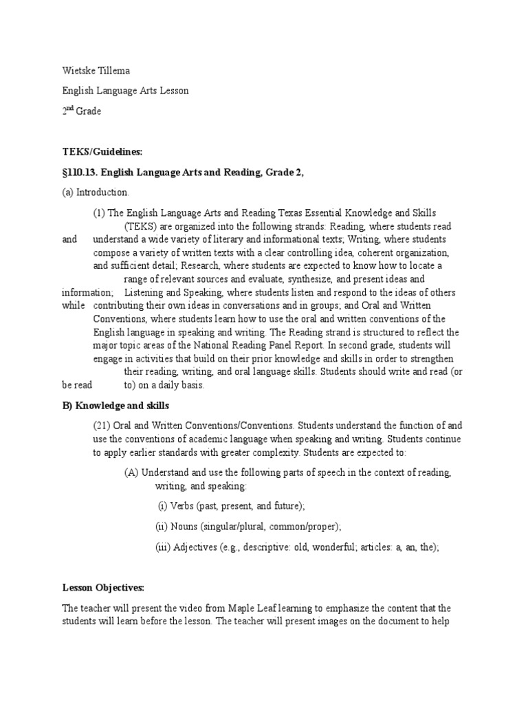 TEKS/Guidelines: 110.13. English Language Arts and Reading, Grade 2 ...