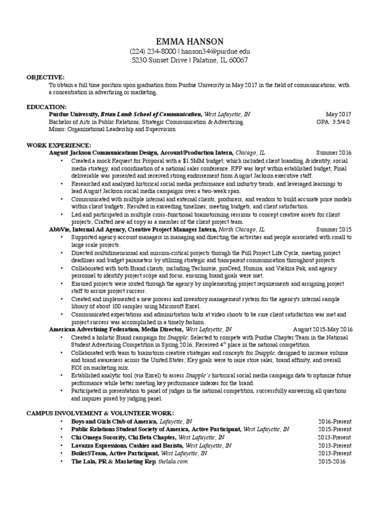 Resume Emma Hanson | PDF | Brand | Request For Proposal