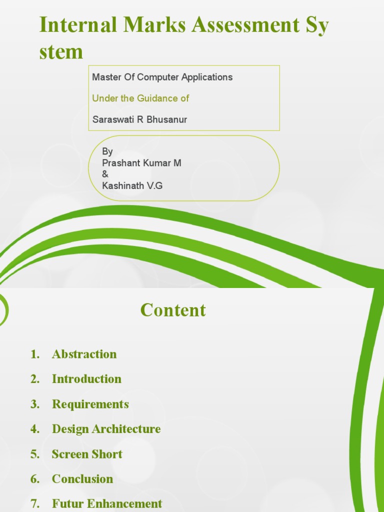 Internal Marks Assessment Sy Stem: Master of Computer Applications ...