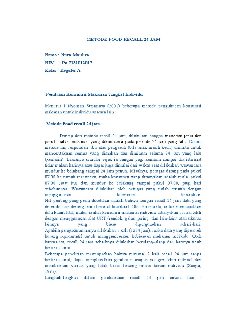 Metode Food Recall 24 Jam | PDF