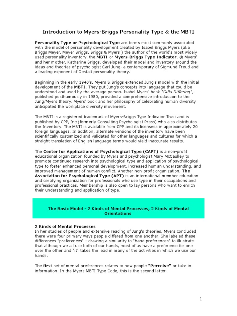 Introduction To Mbti | PDF | Extraversion And Introversion ...