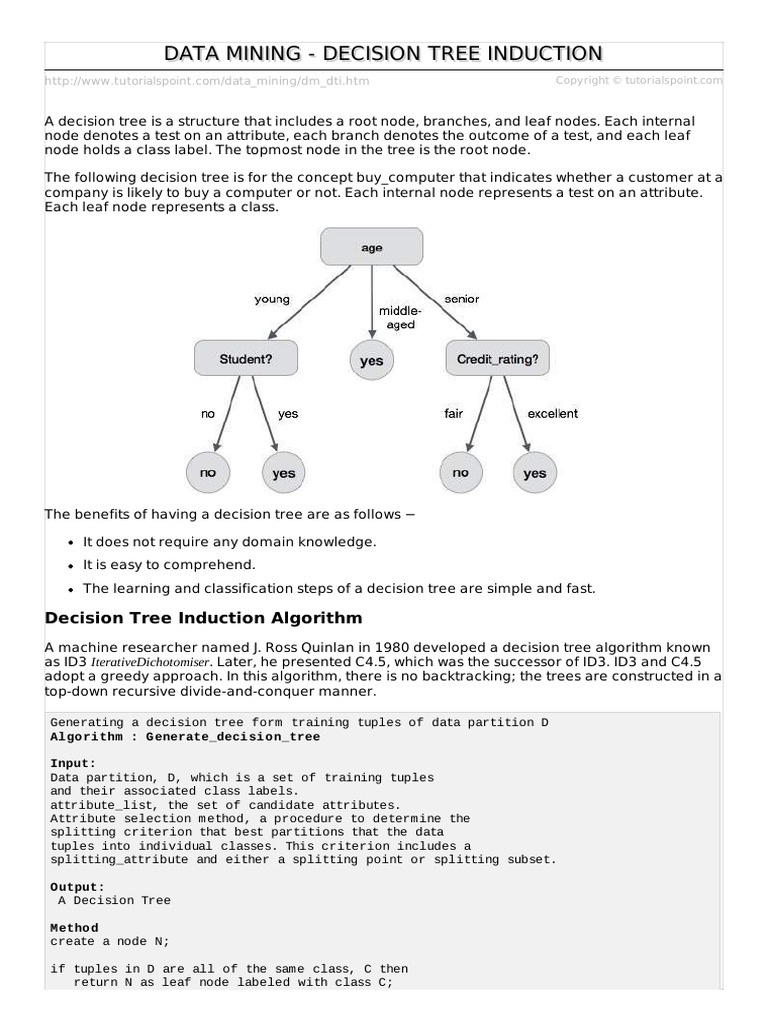 Decision Tree Induction Algorithm Pdf Algorithms And Data Structures Areas Of Computer Science 6035