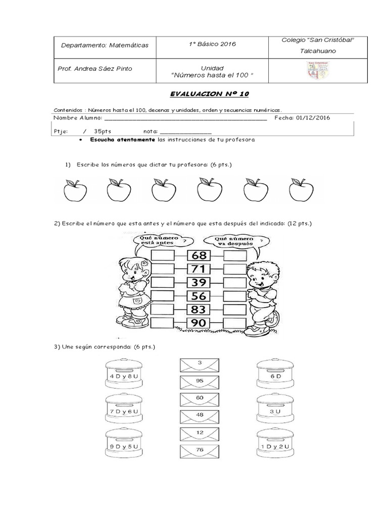 Prueba Numeros Hasta El 100 | PDF