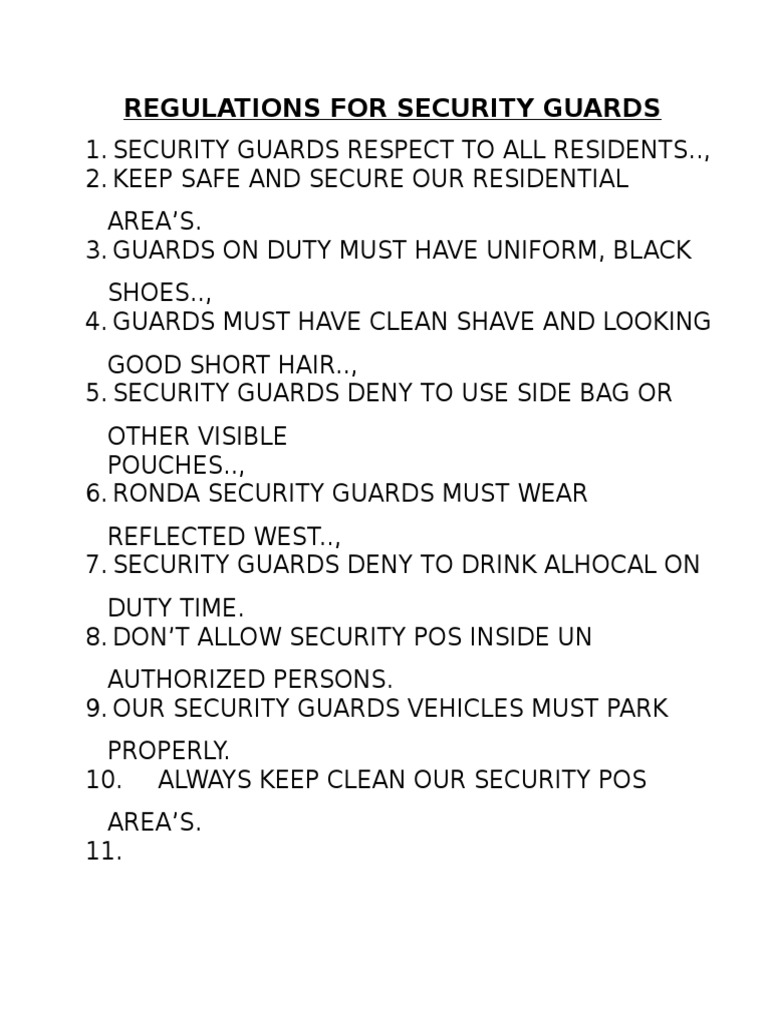 Regulations For Security Guards | PDF | Dress Codes | Uniforms