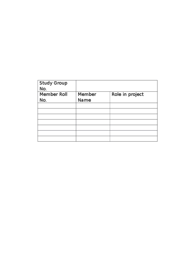 Study Group No. Member Roll No. Member Name Role in Project | PDF