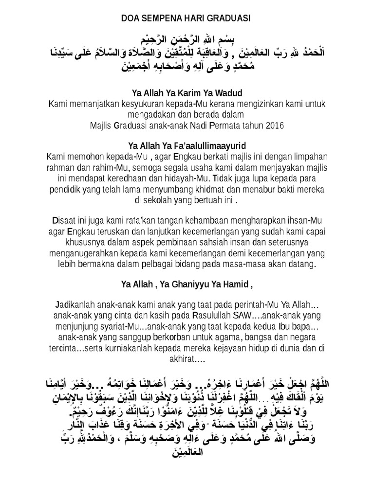 Doa Graduasi Nadi Permata 2016 | PDF