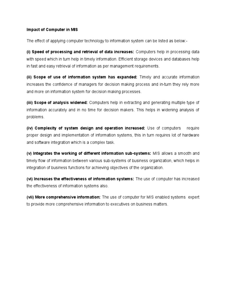 Impact of Computers On MIS | PDF