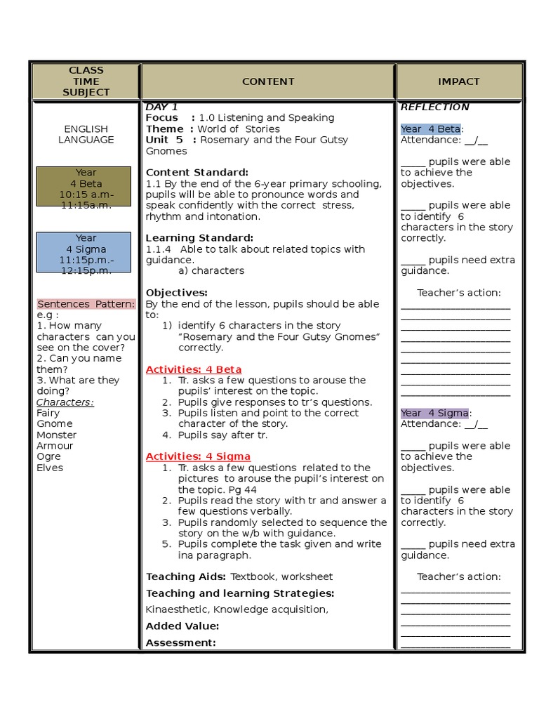 Lesson Plan Week 13 For English Year 4 | PDF | Grammatical Tense | Teachers