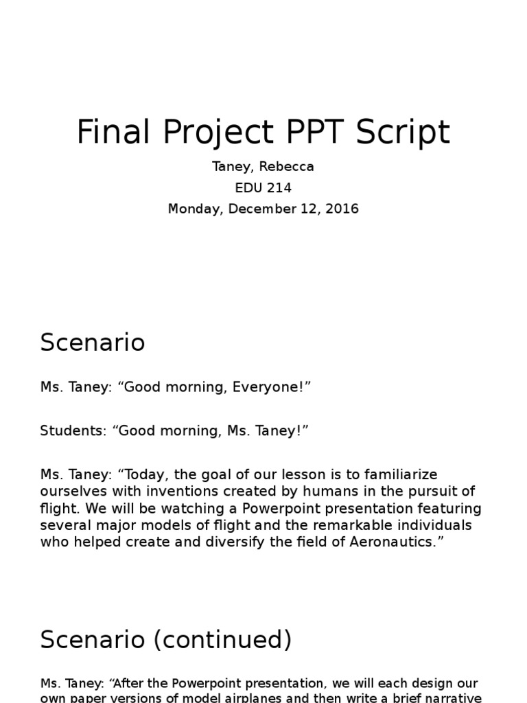 Final Project PPT Script | PDF | Wright Brothers | Industries