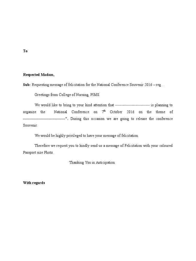 Request Letter For Felicitation | PDF