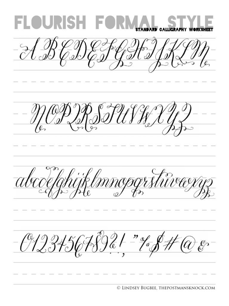 Flourish Formal Style: Standard Calligraphy Worksheet | PDF