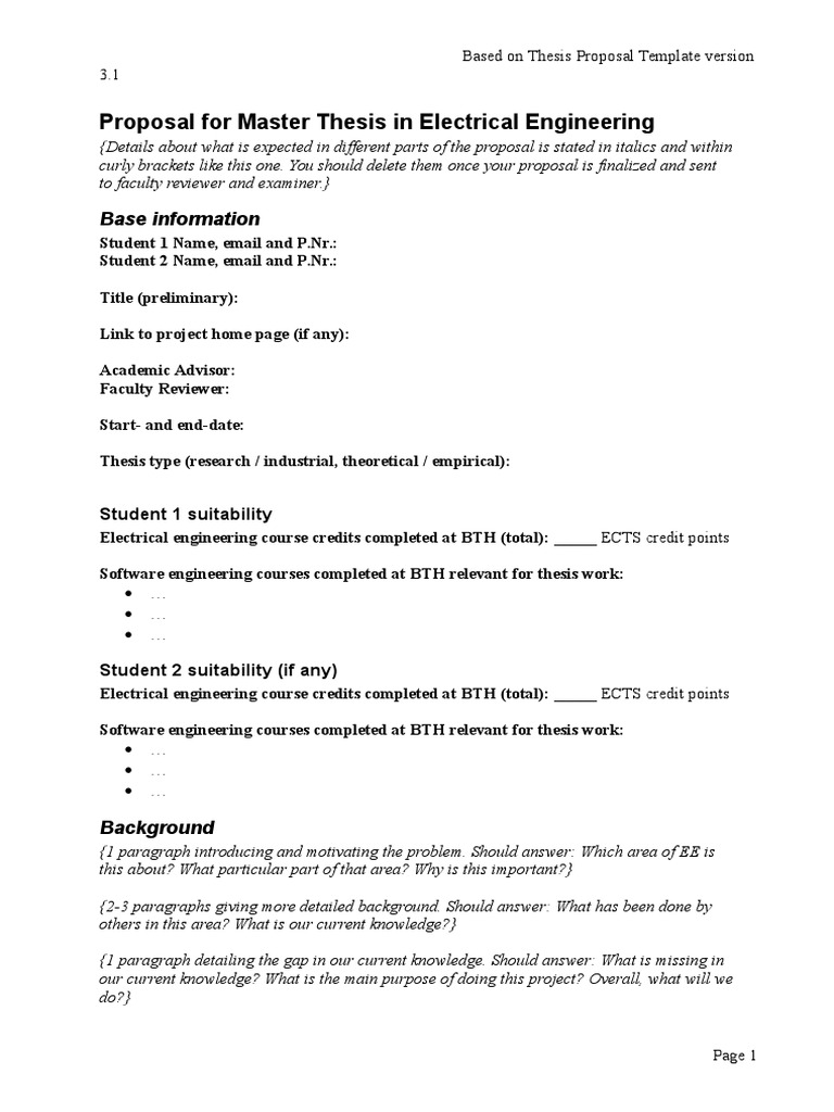 Thesis Proposal Template 1 | PDF | Thesis | Course Credit