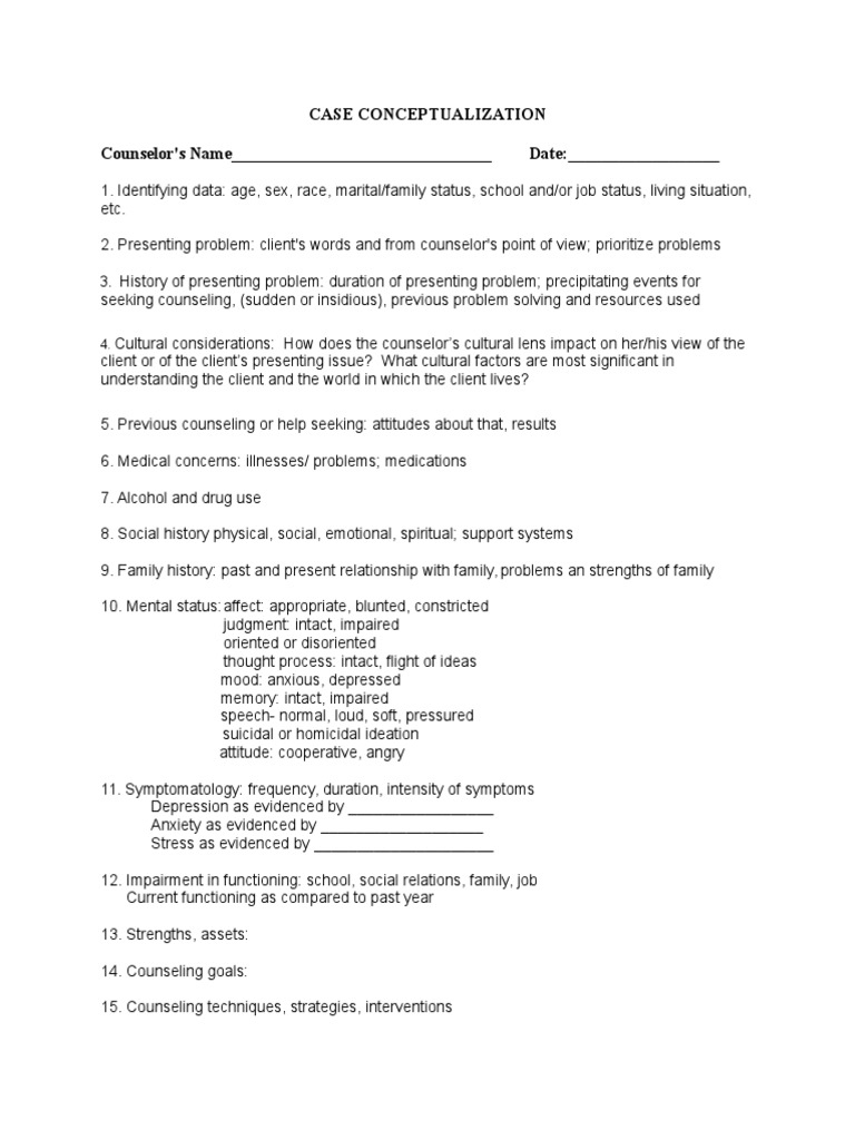 Case Conceptualization Counselor's Name - Date | PDF | Wellness
