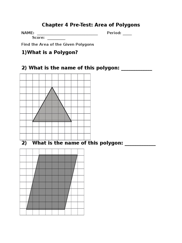 Chapter 4 Pre-Test: Area of Polygons | PDF