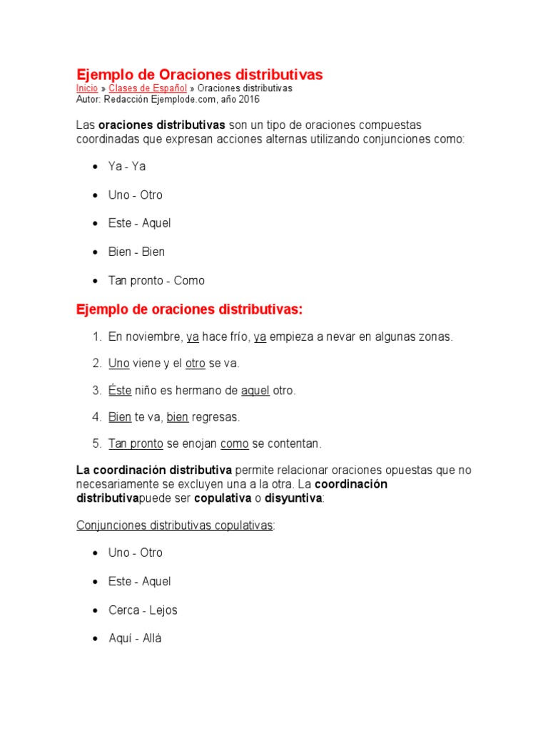 Las oraciones distributivas: una forma de coordinar acciones alternas ...