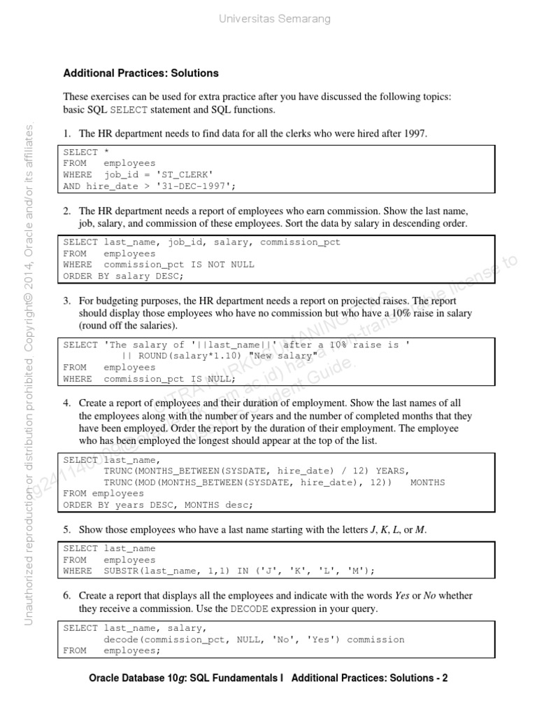 D17108GC30 Add Prac Solution | Download Free PDF | Oracle Database | Sql