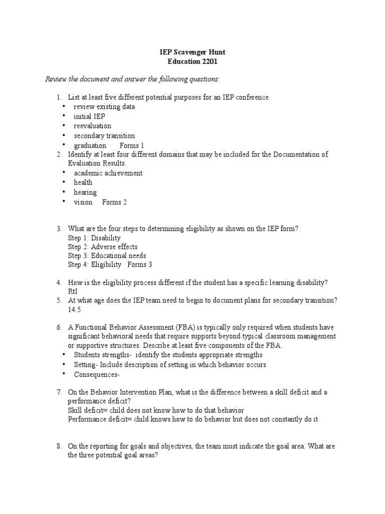 Review The Document and Answer The Following Questions:: IEP Scavenger ...