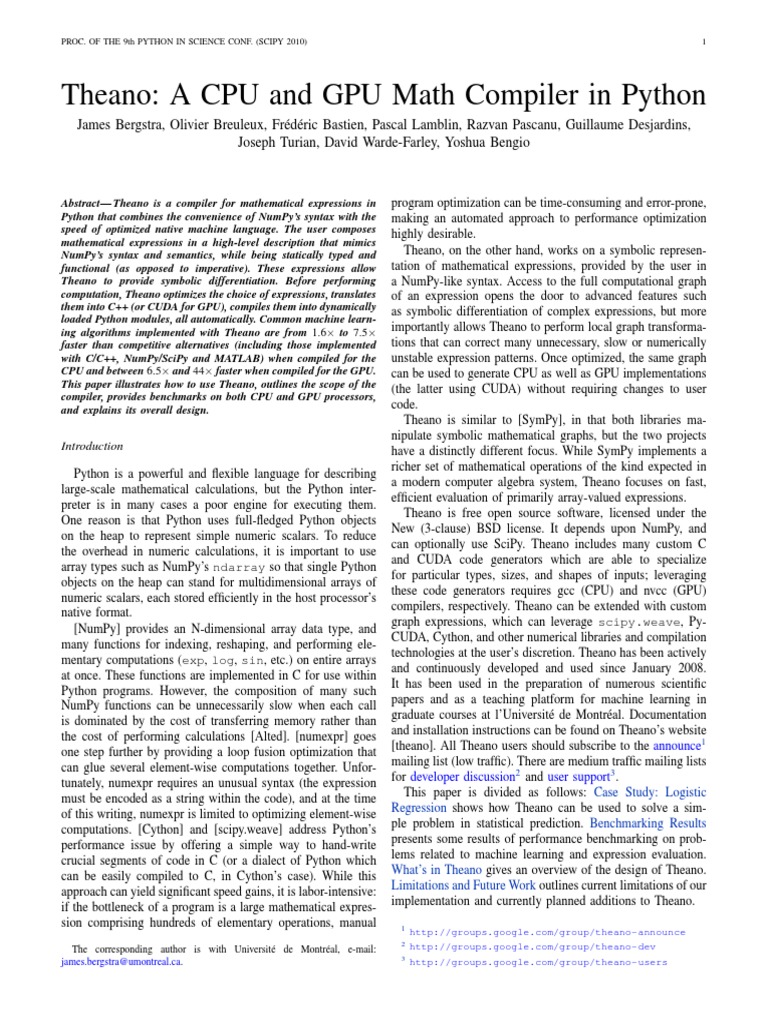 Theano A Cpu And Gpu Math Compiler In Python Pdf