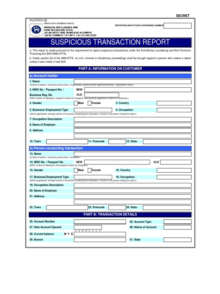 01 STR Form Banks PDF | PDF | Money Laundering | Money