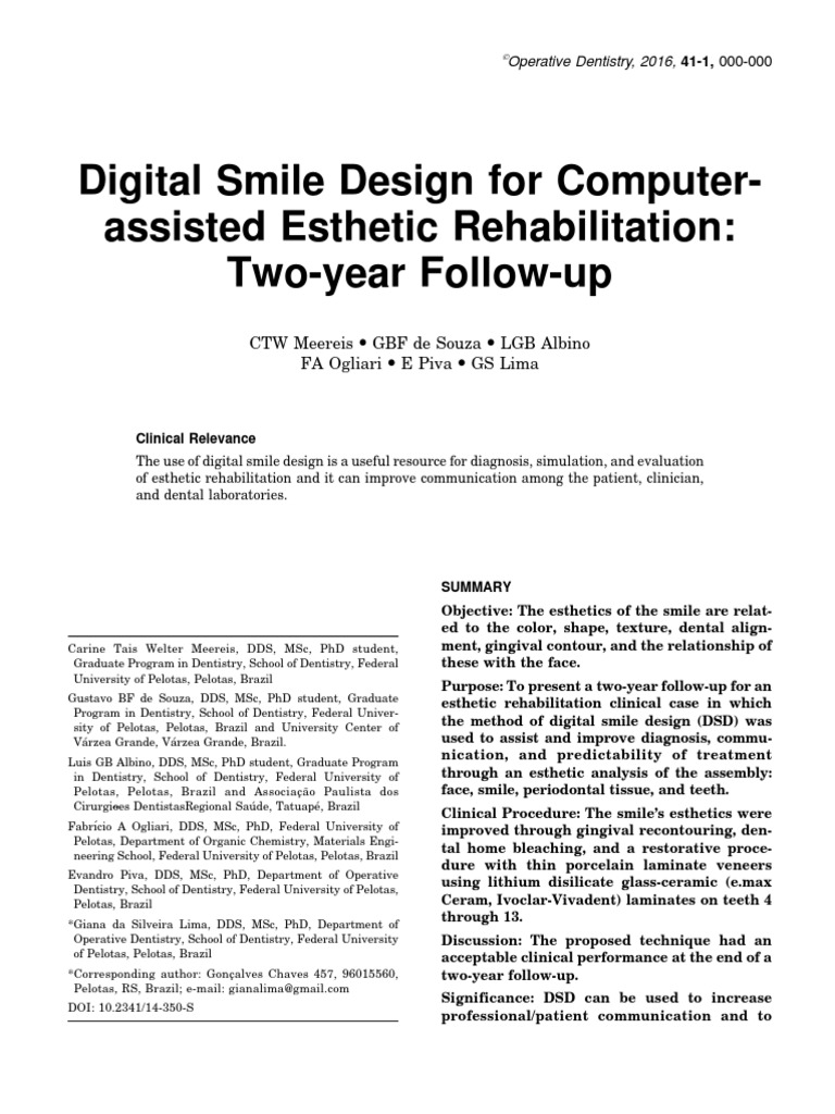 Digital Smile Design For Computer Assisted Esthetic Rehabilitation ...