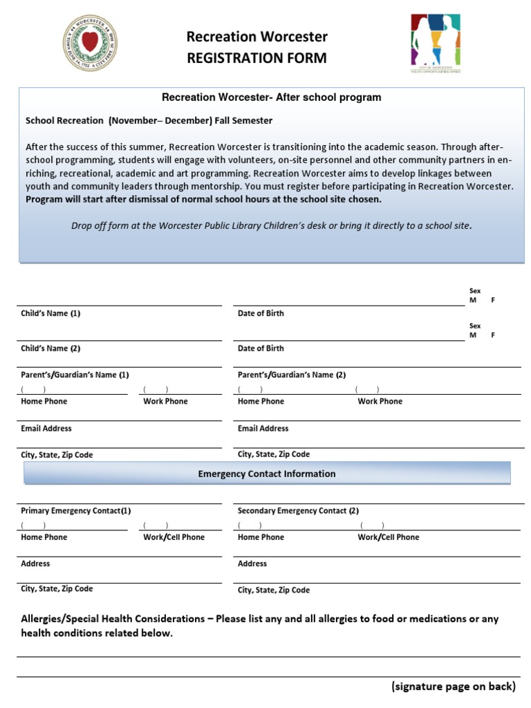 Recreation Worcester Registration 2016-2017 | PDF | Race And Ethnicity ...
