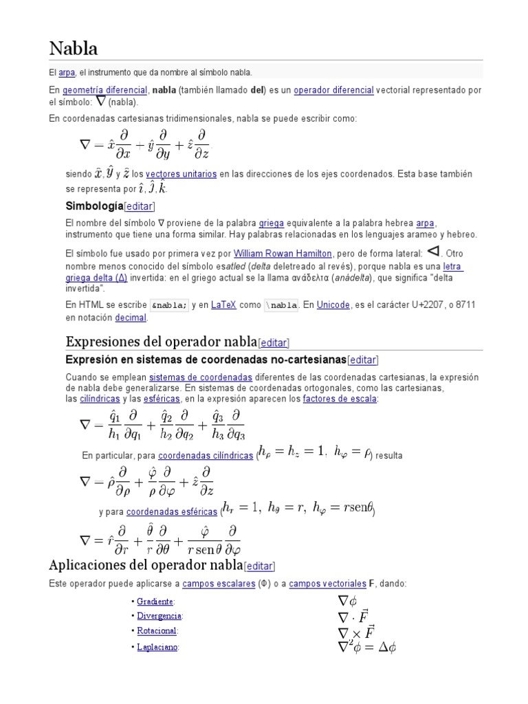 El operador nabla y sus aplicaciones en matemáticas y física | PDF ...