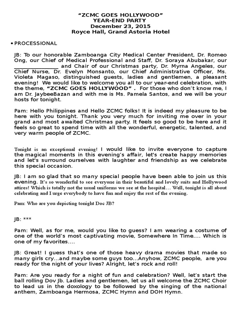 ZCMC Year-End Party 2015 (Script) 2 | PDF | Gratitude | Leisure