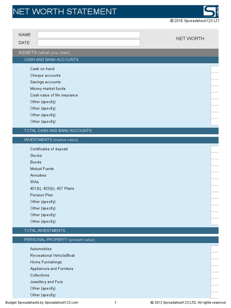 Net Worth Statement | PDF