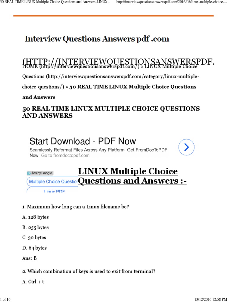 50 REAL TIME LINUX Multiple Choice Questions and Answers-LINUX Multiple ...