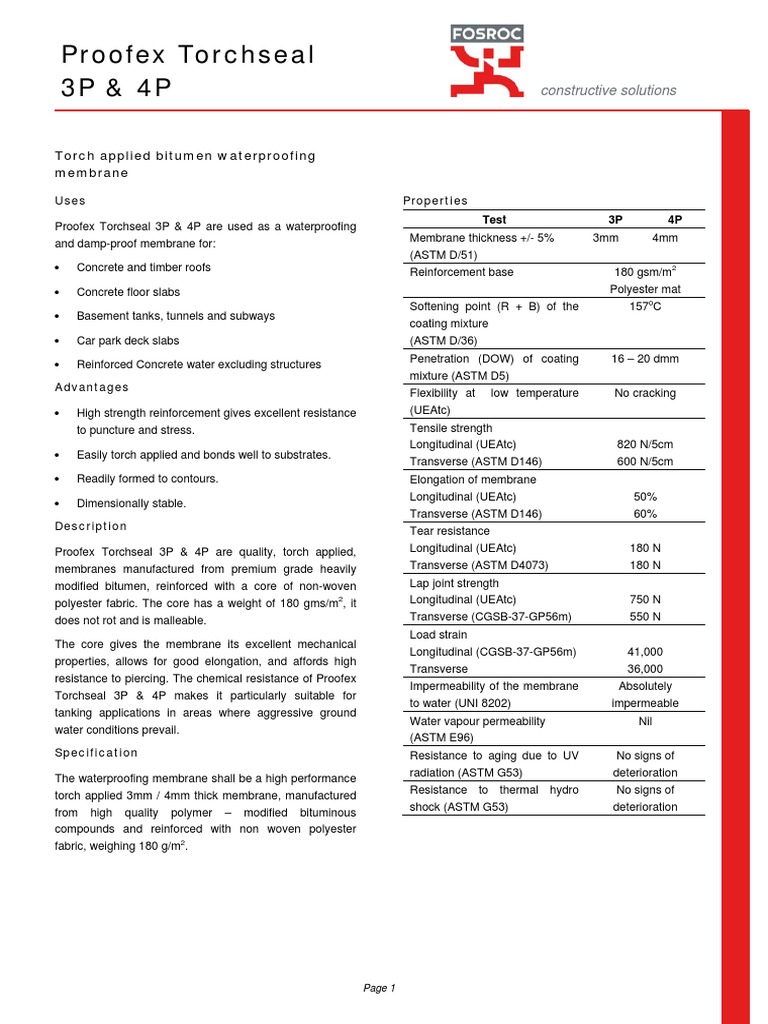 Proofex Torchseal Method of Statement | PDF | Concrete | Building Materials