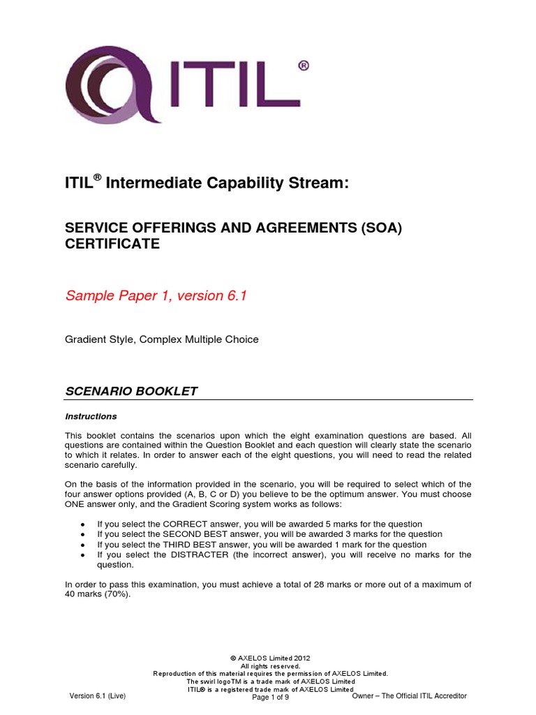 Itil Intermediate Capability Soa Sample1 Scenario Booklet V6 1 Pdf