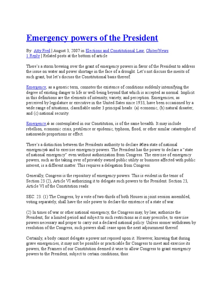 Emergency Powers of the President | State Of Emergency | United States ...