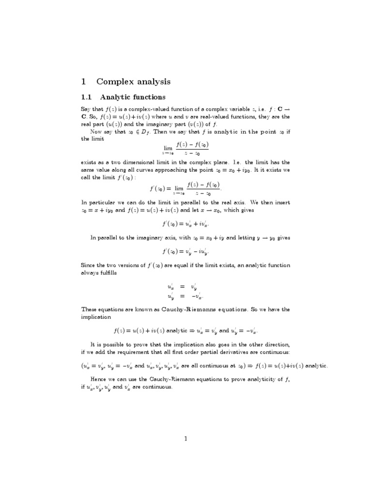 1 Complex Analysis: 1.1 Analytic Functions | PDF | Complex Analysis ...