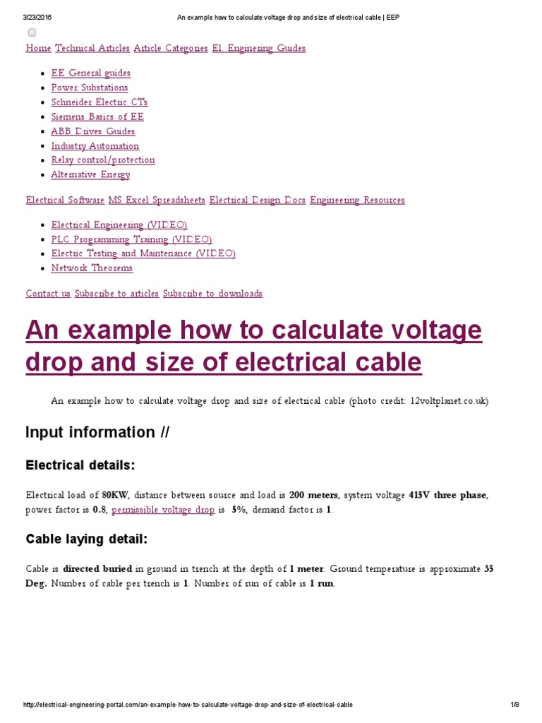 Electrical Voltage Drop Calculation Formula