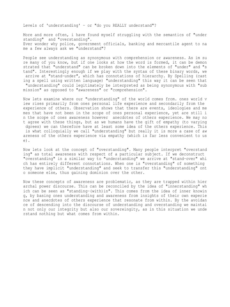 Understanding vs Overstanding vs Innerstanding | PDF | Truth ...