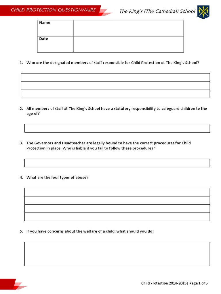 Child Protection Questionnaire 2014-2015 | PDF | Child Protection ...