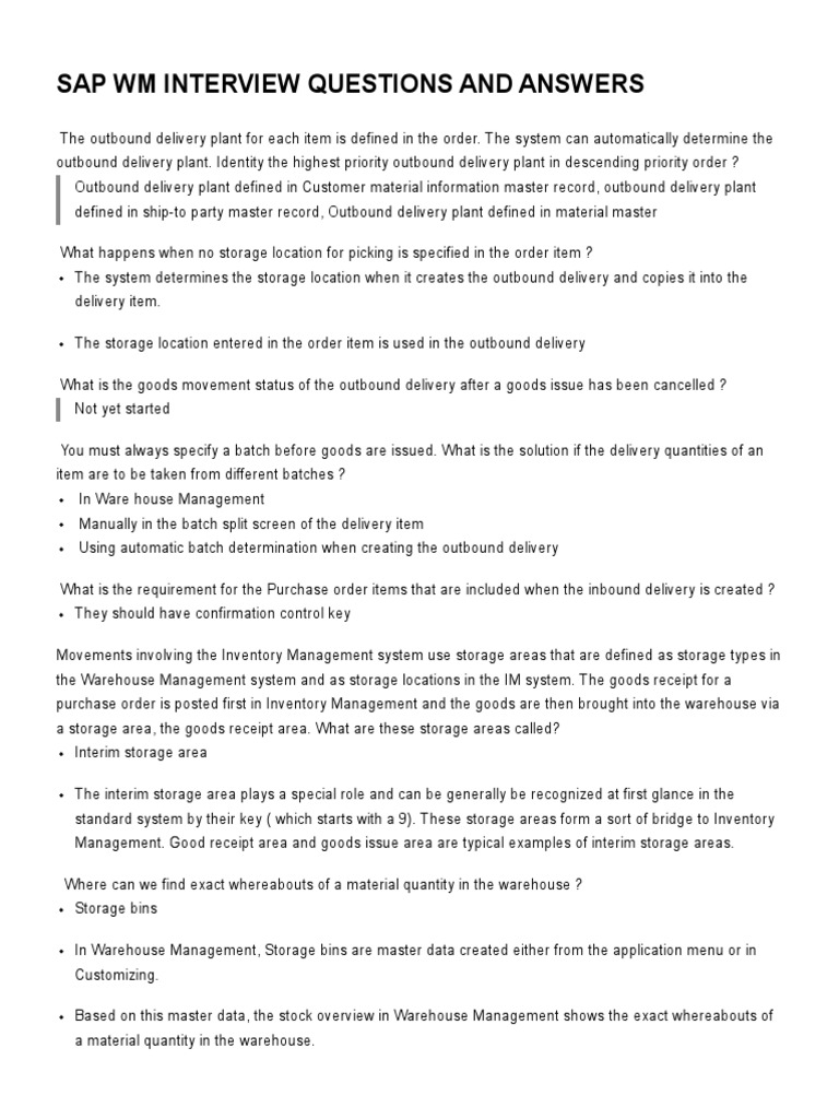 Sap WM (Warehouse Management) Training - Sap WM Interview Questions and ...