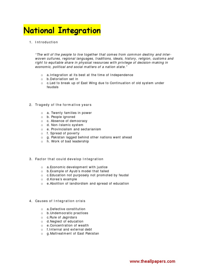 National Integration | PDF | Pakistan | Political Science