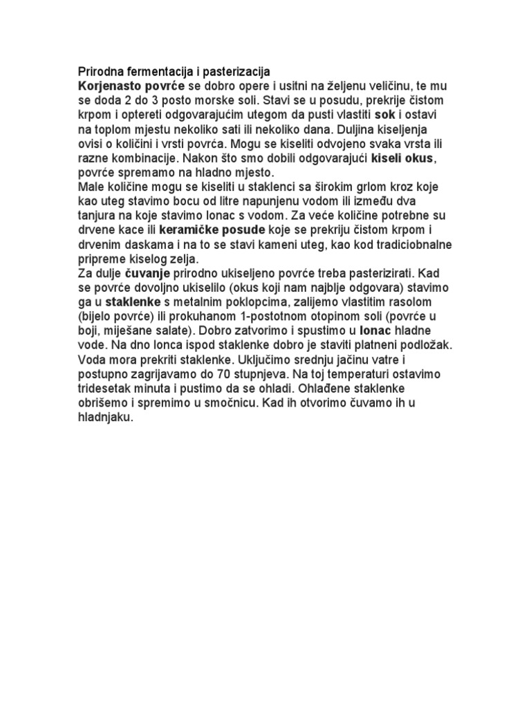Prirodna Fermentacija I Pasterizacija | PDF