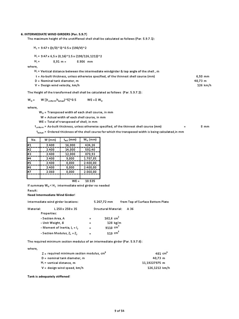 Intermediate Wind Girder Cal | PDF